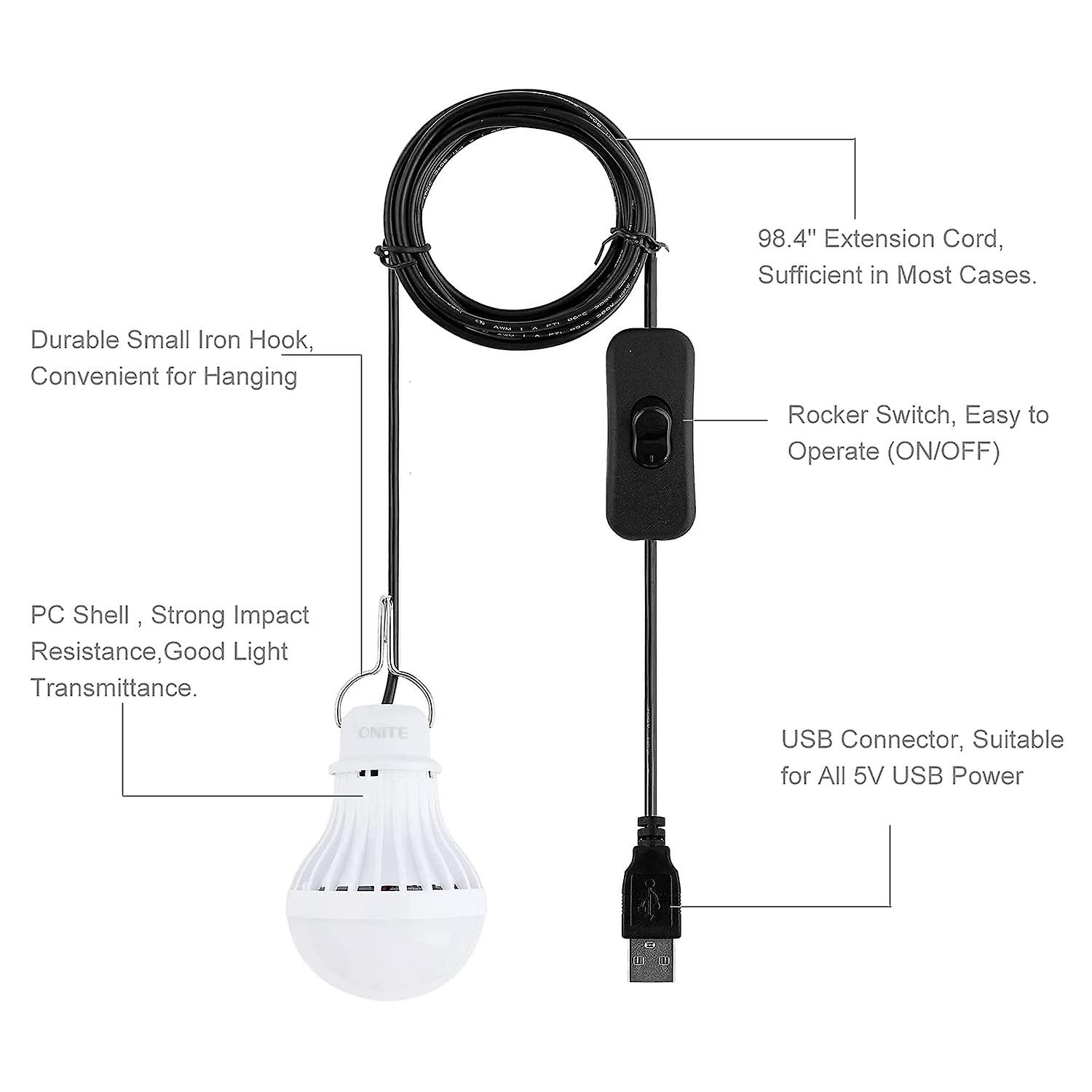 USB Bulb Camping Light, Specification: Switch Wire 3000K Warm White ...