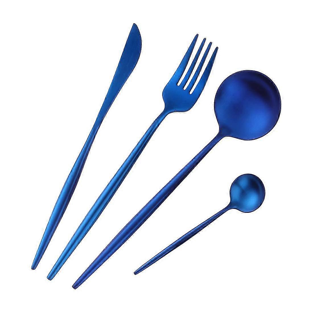 For 2024 4 Piece Blue Cutlery Set Stainless Steel Flatware Dinner Set ...