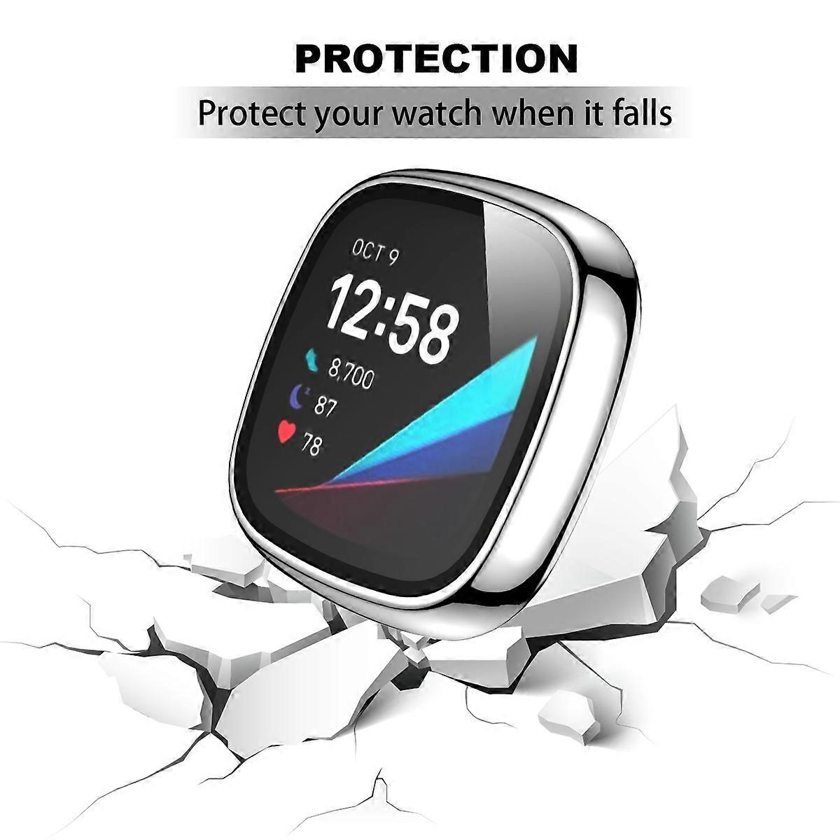 For Fitbit Versa 3/Sense Electroplating Hard PC Case with Tempered ...