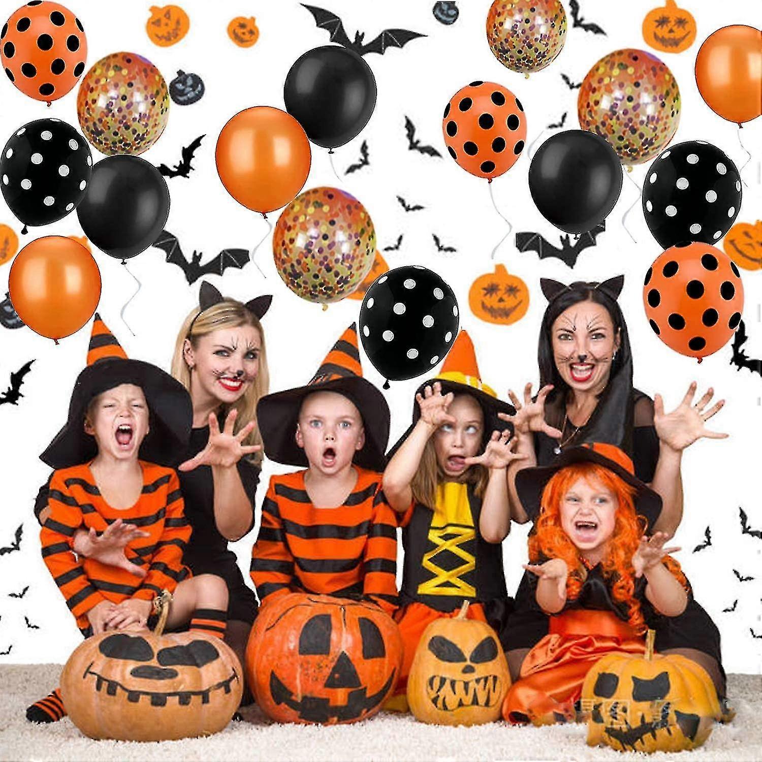 119-pack Halloween Balloons Arch Wreath Set, Black Orange Confetti ...