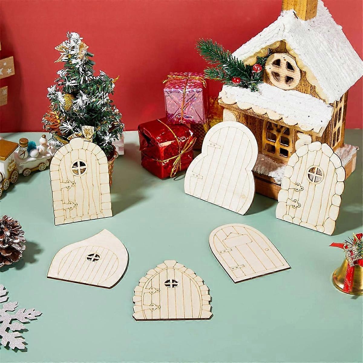 48 Pcs Fairy Door Wooden Garden Doors Craft Mini Window Fairy House Kit ...
