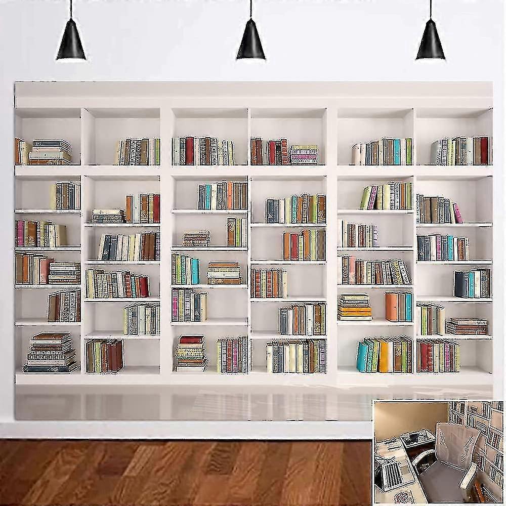White Wooden Library Bookshelf Photography Backdrops Back To School ...