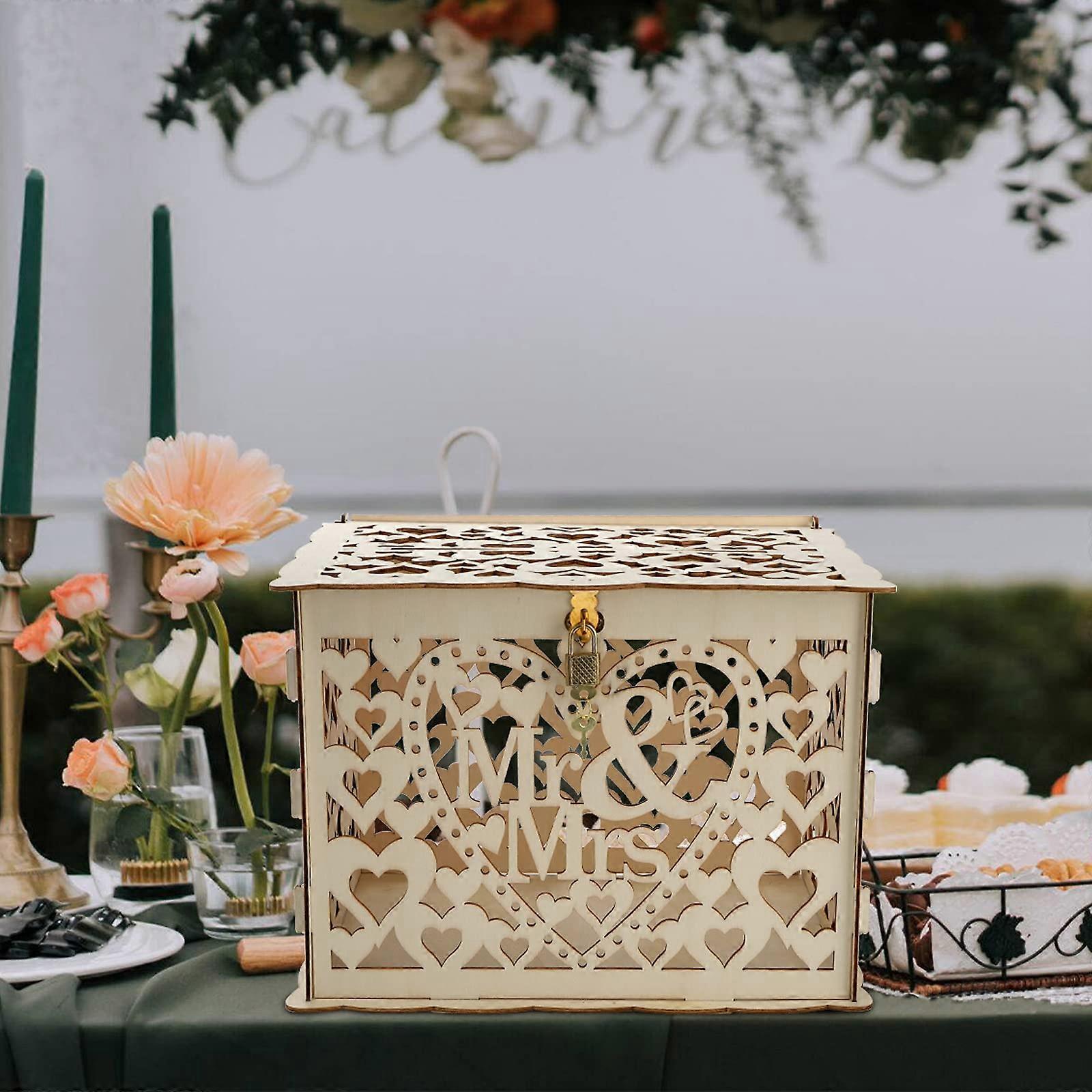 Wood Wedding Card Box with Lock and Cards Sign Rustic Large Hollow ...