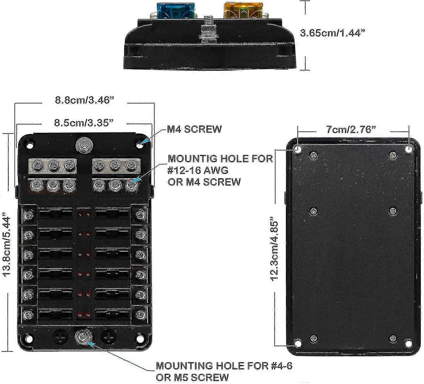 12v Marine Fuse Block: 12 Way Blade Fuse Panel With Ground & 12 Volt ...