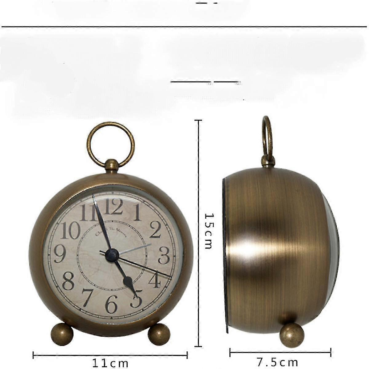 Table Clock Vintage Metal Round Desk Clock with Handle and Dragon Feet ...