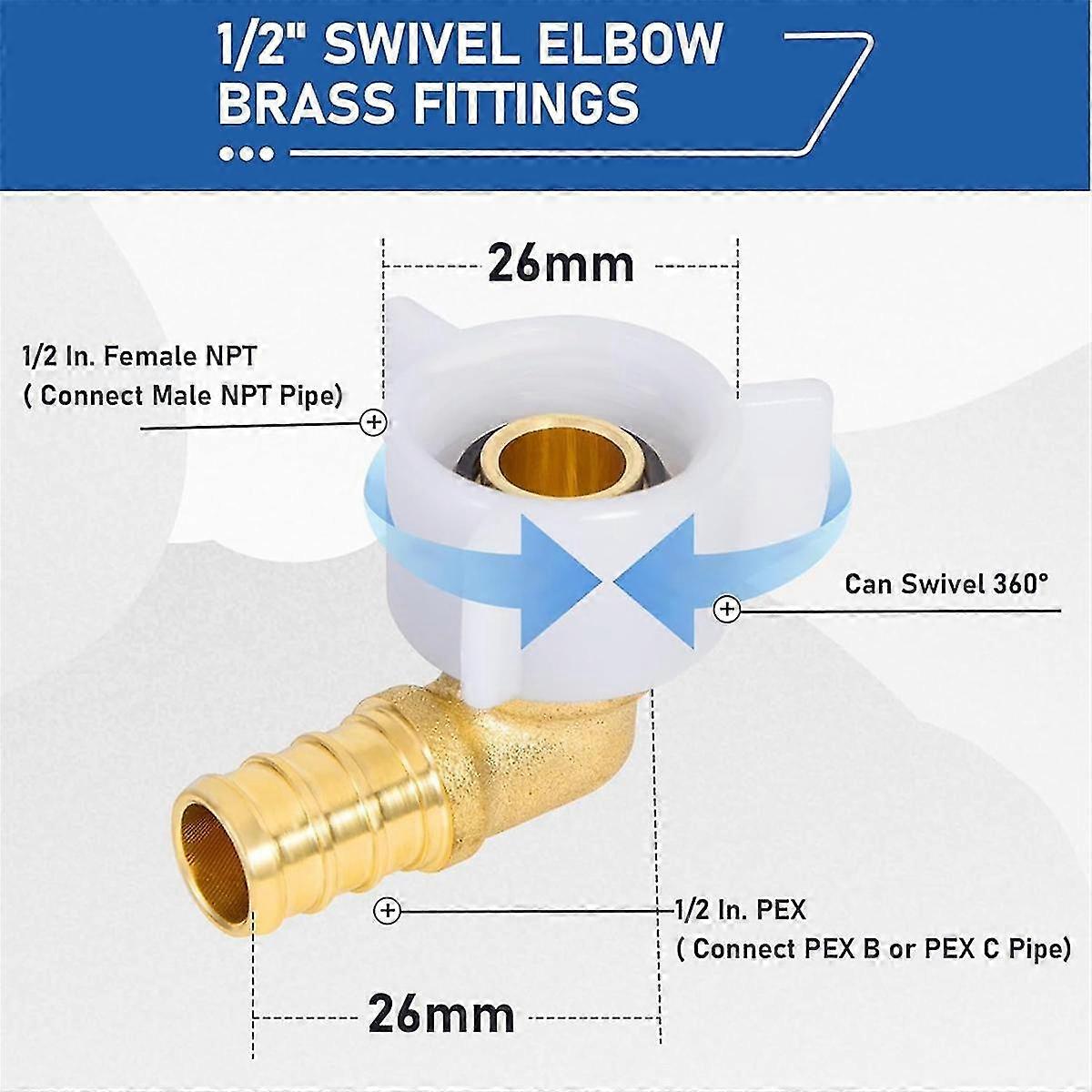 Pex 1/2in X 1/2in Npt Female Threaded Swivel Elbow Brass Crimp Fittings,pex Fittings 90 Degree ...