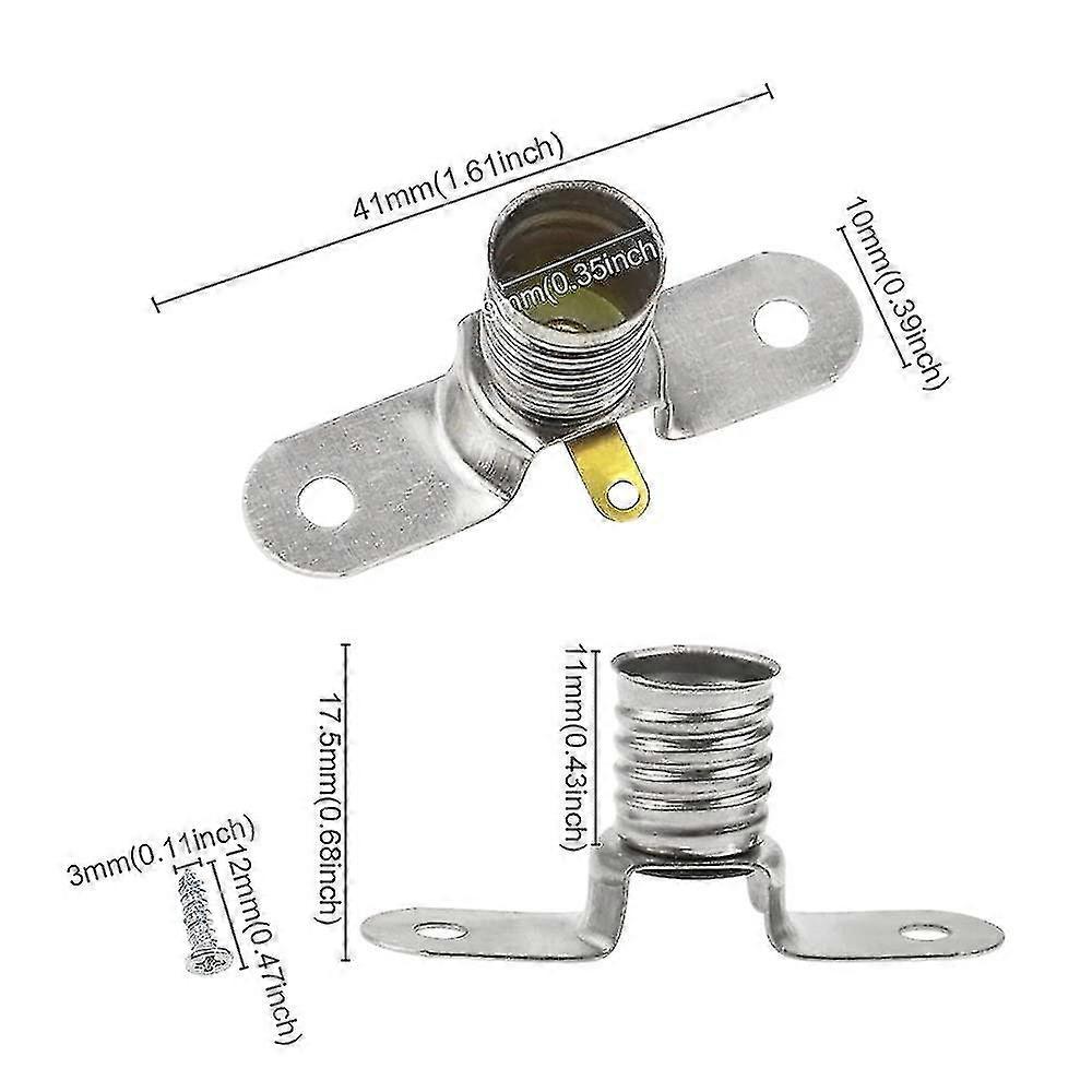 12 Pack E10 Socket For Screw Light Bulbs 4 X 1.8 Cm Silver Metal - Led ...