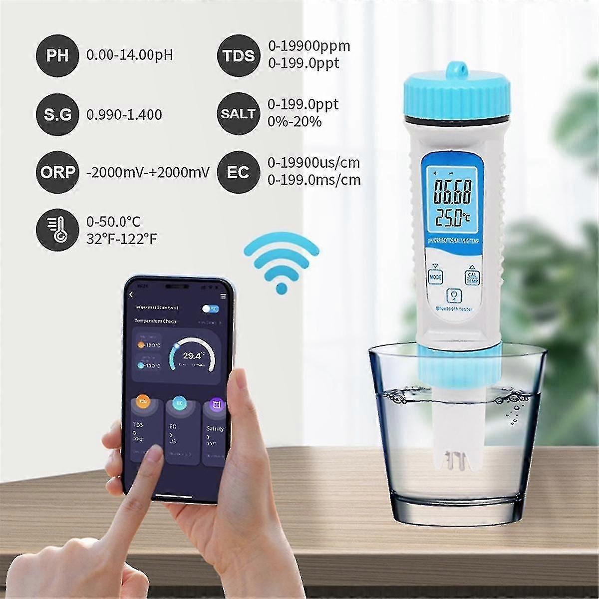 7-in-1 Digital Water Quality Meter with Bluetooth for pH/TDS/EC/ORP/Salinity/SG/Temp Monitoring ...