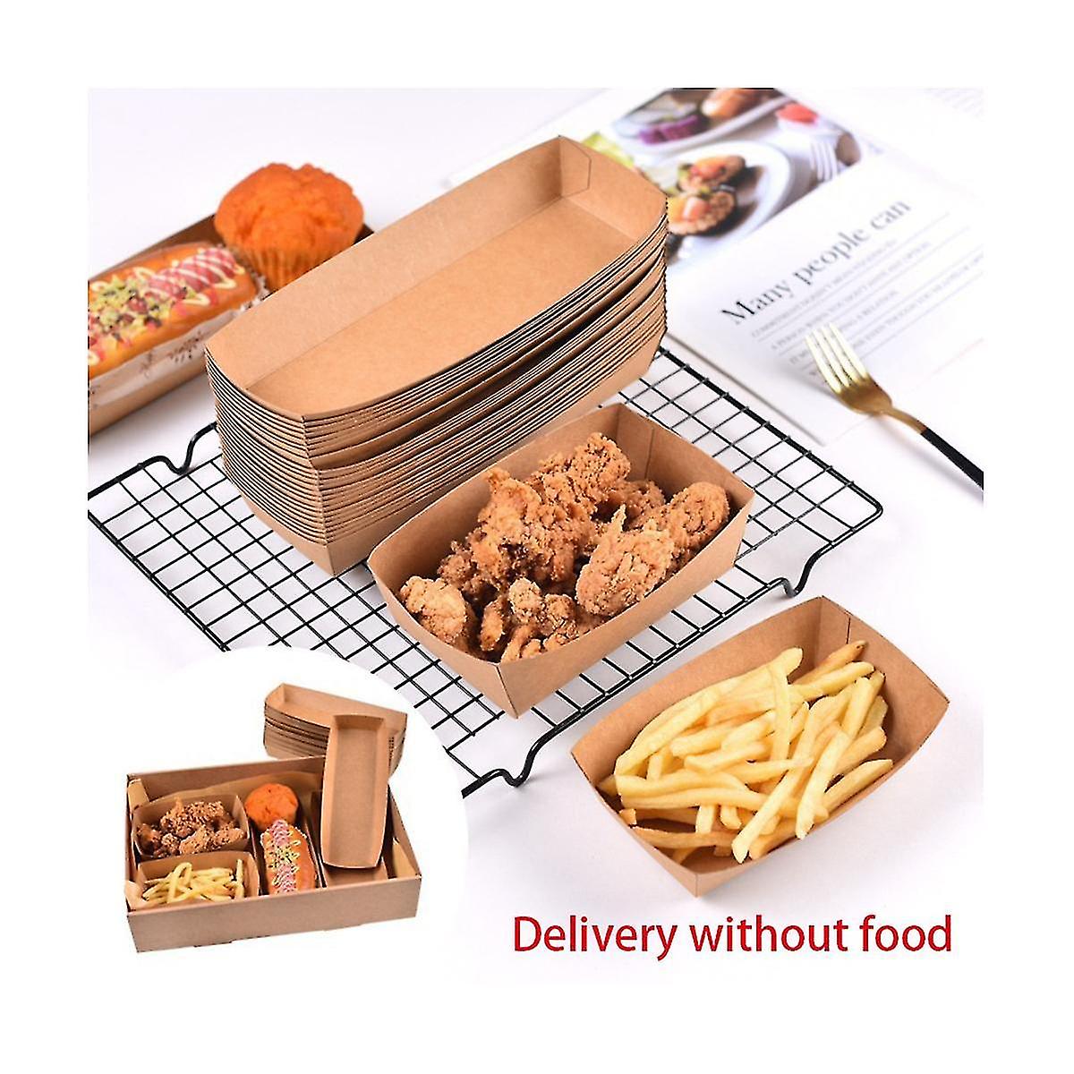 200pcs Food Serving Tray Foldable Coating Snack Open Box Hot Dog Fries ...