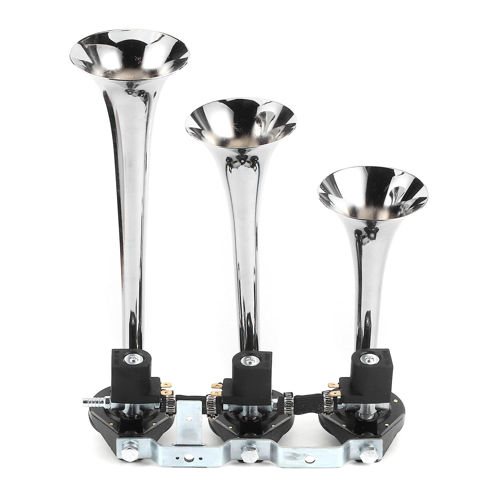 12V Metal Air Horns 120dB Super Loud 8 Sounds Siren 3 Tubes Trumpet ...
