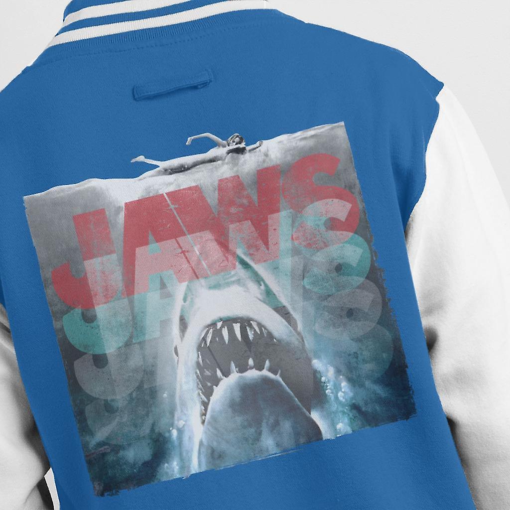 Jaws Layered Text Logo Men's Varsity Jacket | Fruugo US