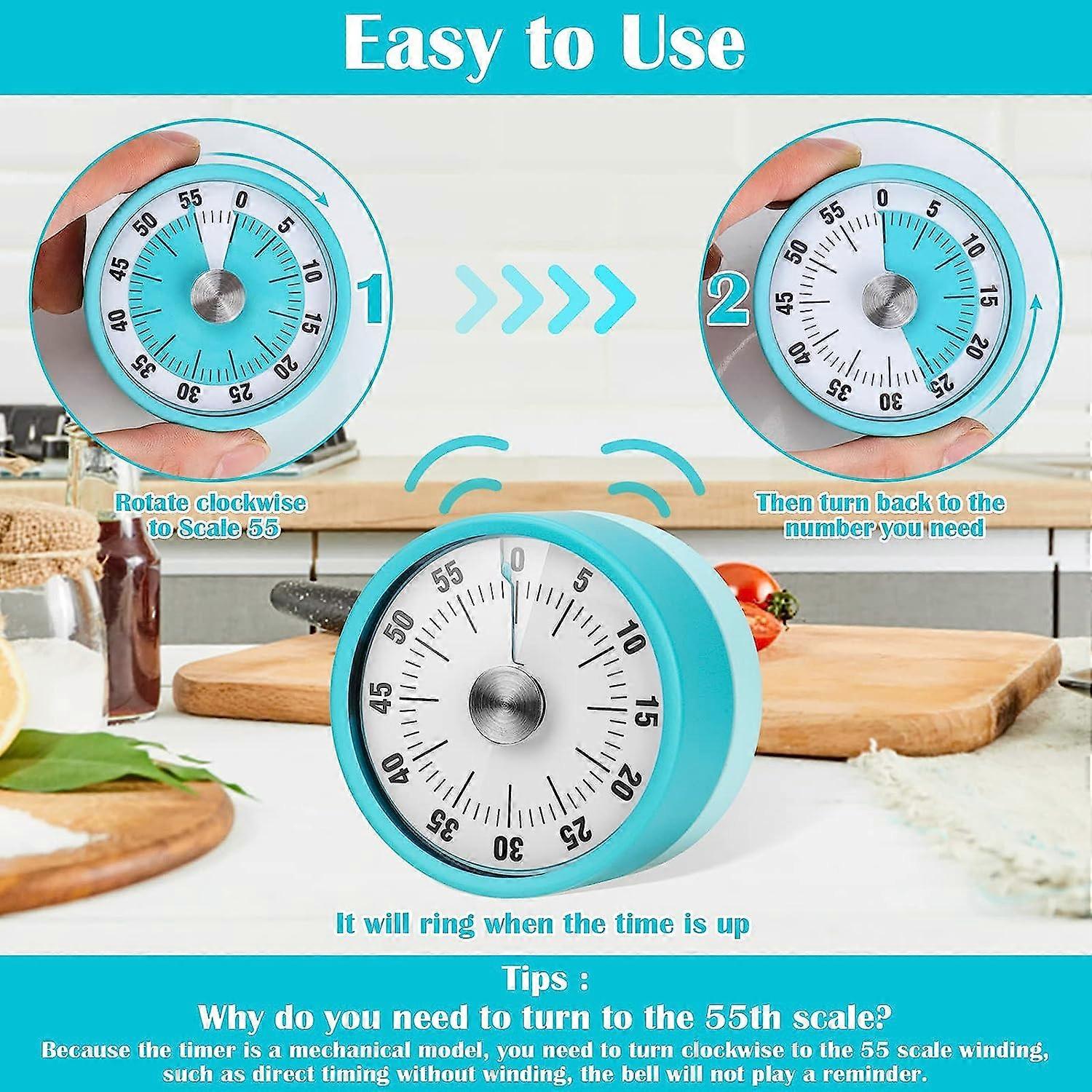 Magnetic Kitchen Timer, Clock Digital Visual Timer 60-Minute Mechanical ...