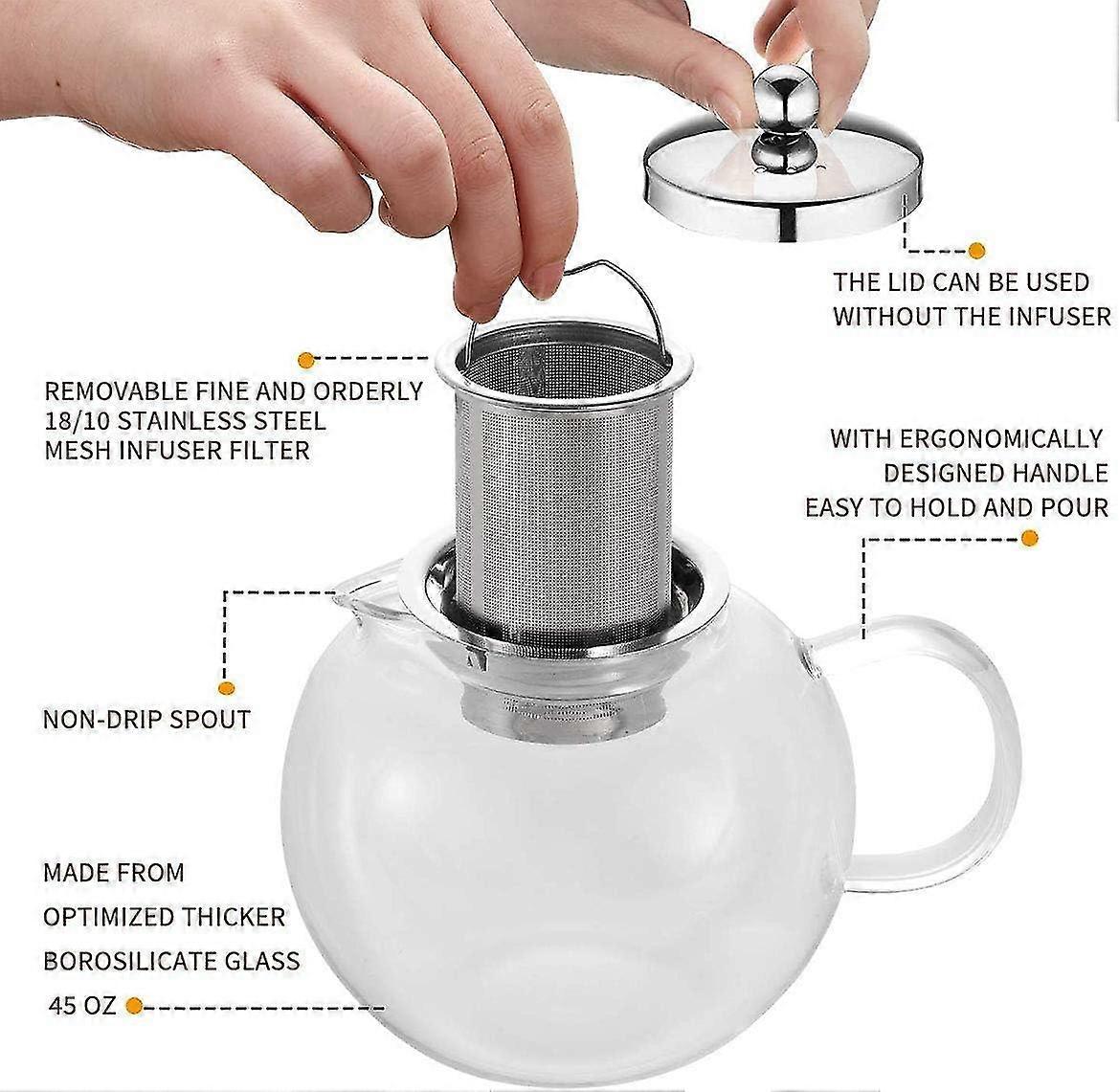 Glass Teapot With Removable Infuser, Safe Kettle, Blooming And Loose ...