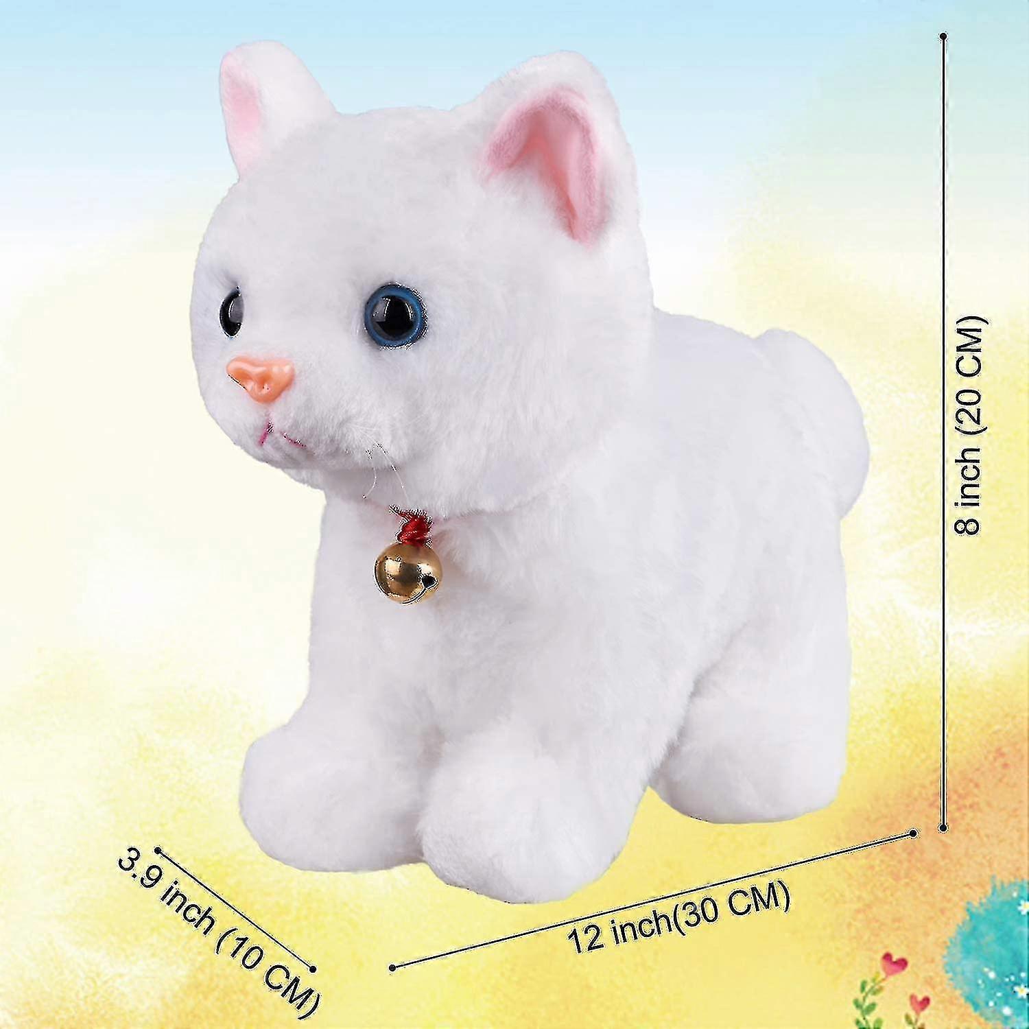 White Plush Cat Stuffed Animal Interactive Cat Robot Toy, Robotic Cat ...