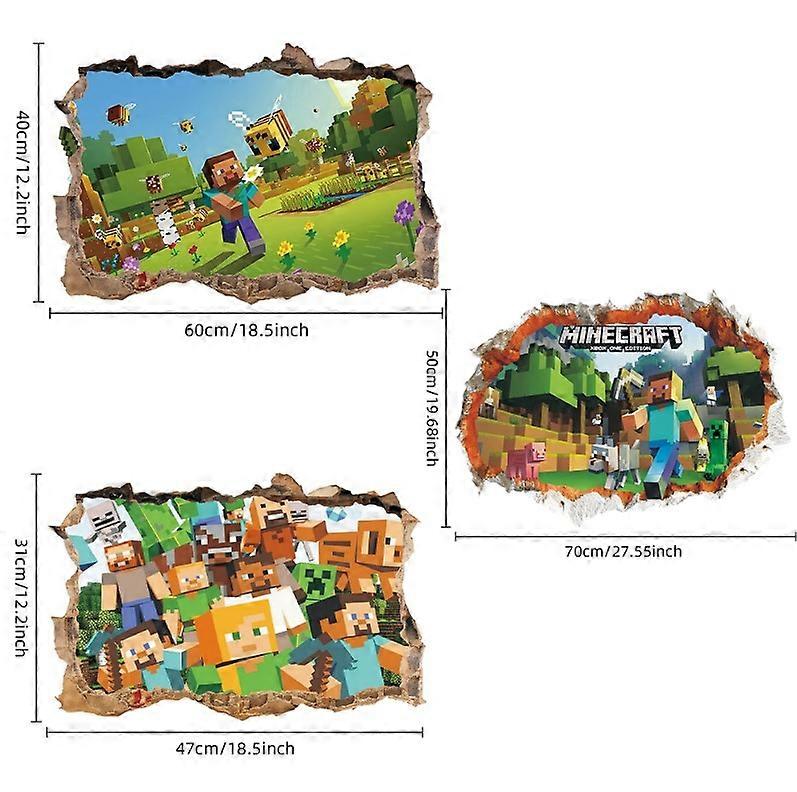 3pcs Minecraft Wall Stickers 3D Smash Wall Decal Removable Wall ...