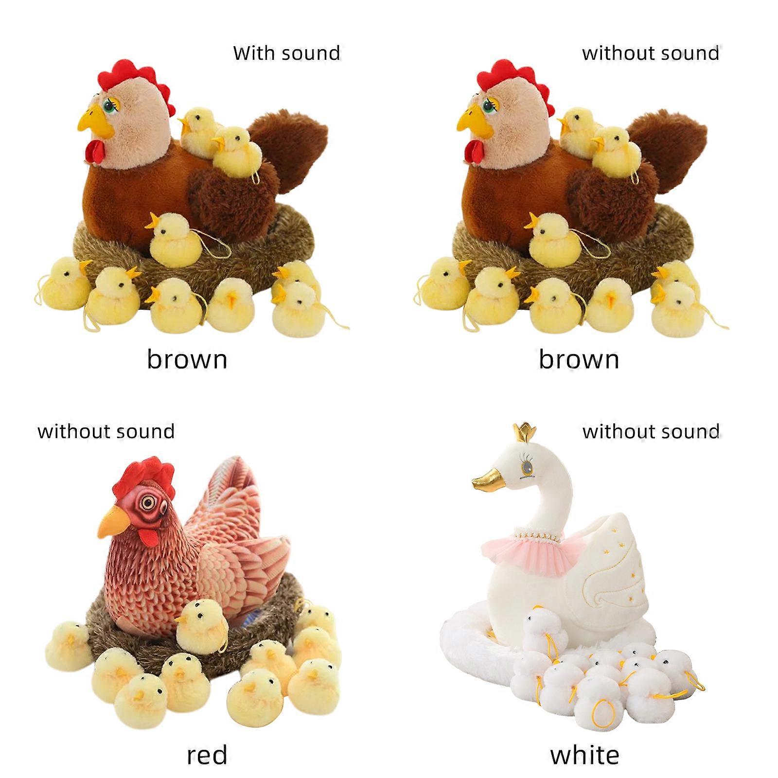 13.8inch Plush Egg Laying Hen Chicken, Henhouse and 10 Little Baby ...