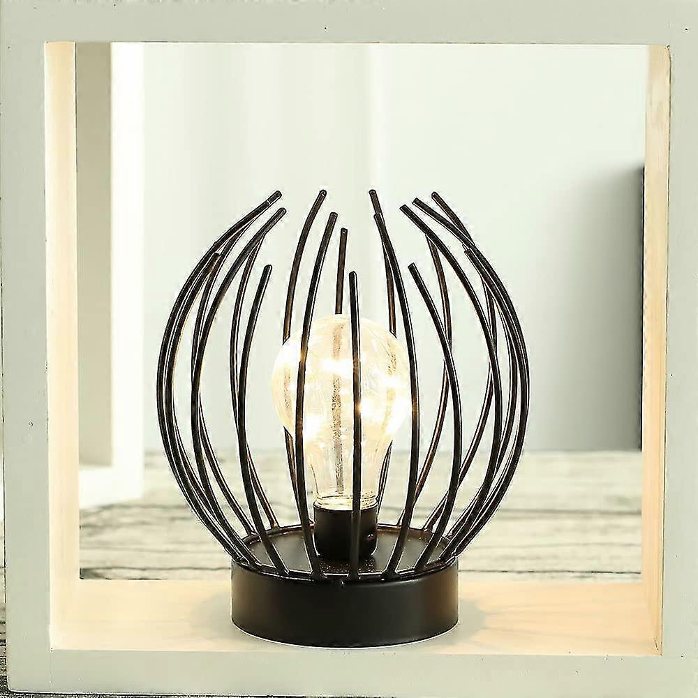 Metal Cage Table Lamp Cordless Battery Operated Lamp With Edison Style ...