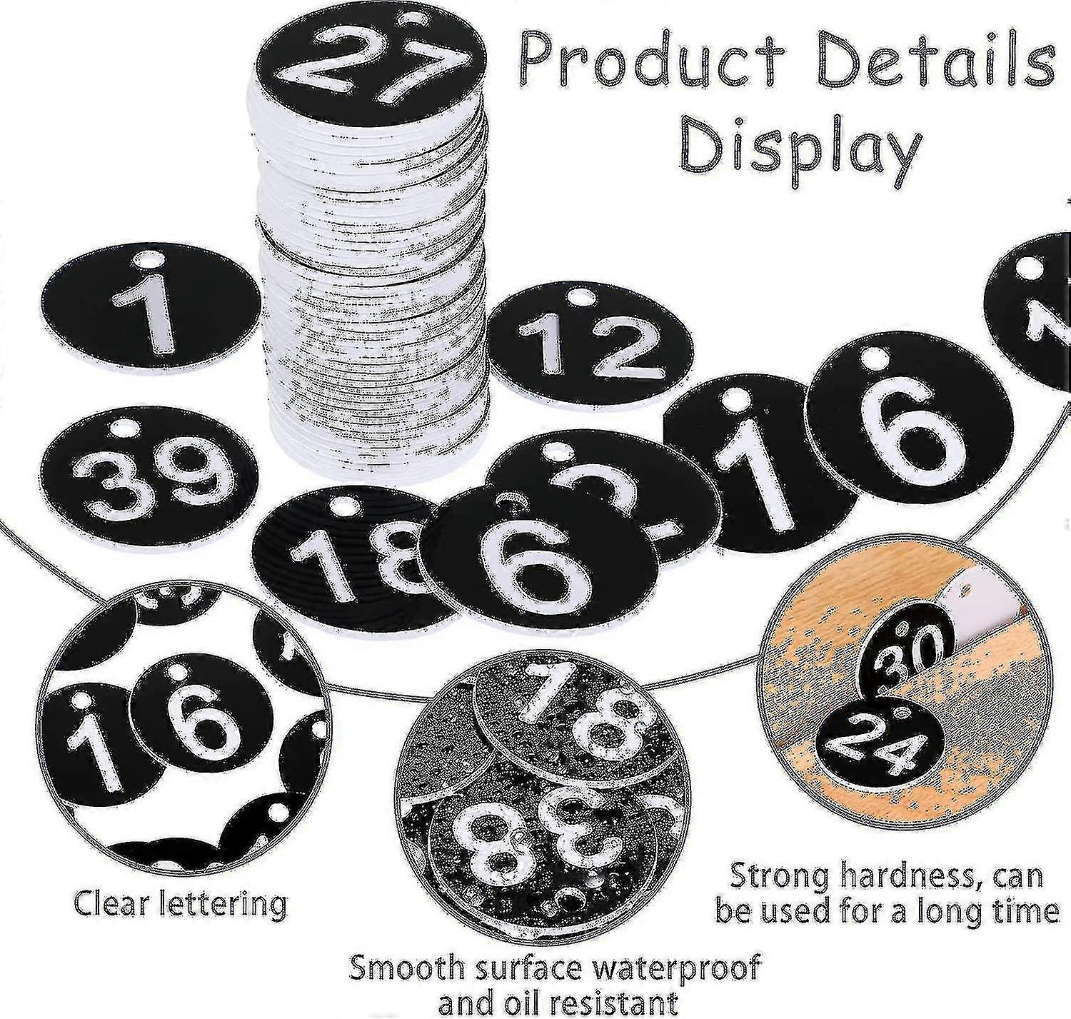 Black Number Tags 1-50 Plastic Numbered Tokens Plastic Table Numbers ...