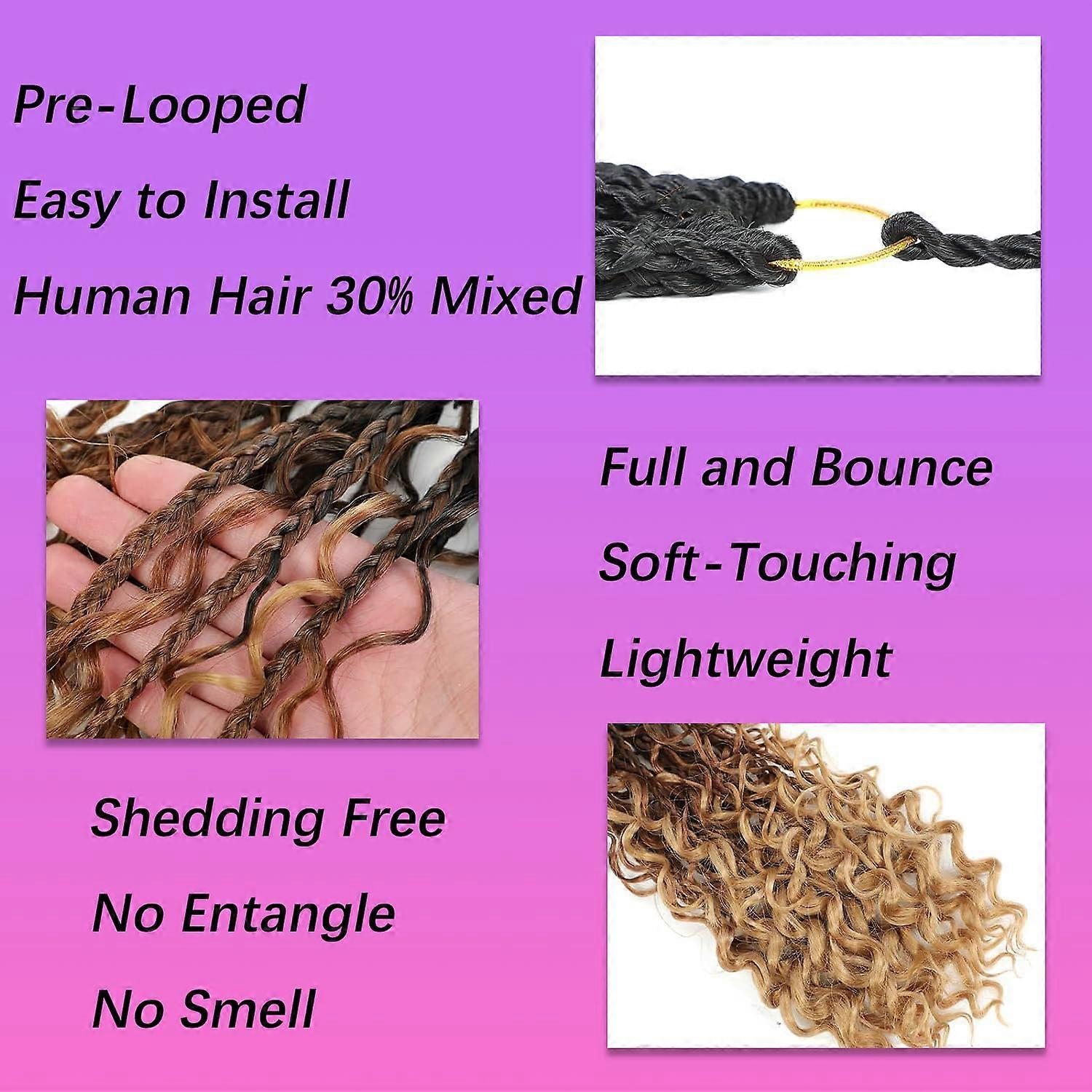 Boho Box Braids with Human Hair Blend, Prelooped Crochet Extensions 20 ...
