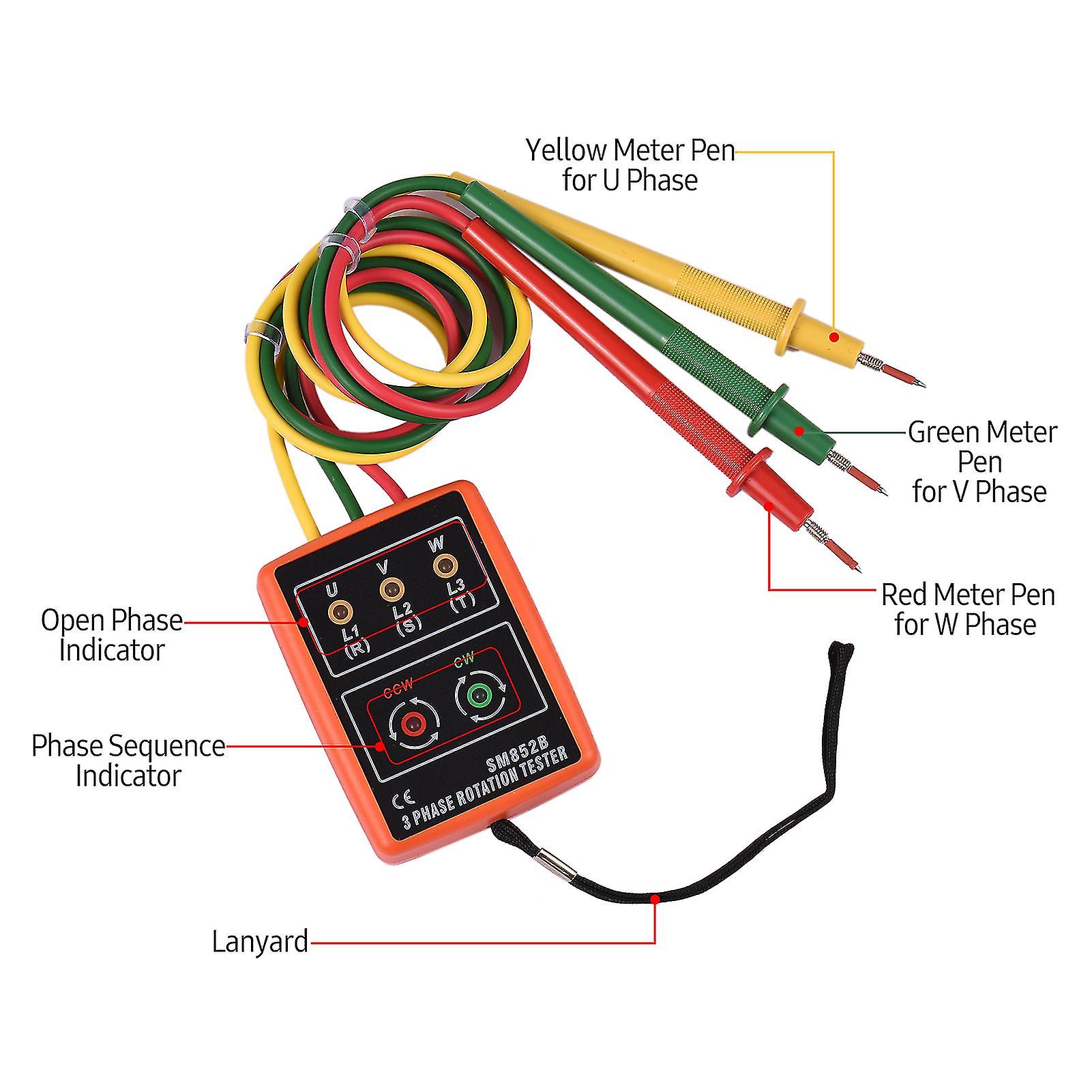 Phase Tester Portable 3 Phase Rotation Tester Phase-sequence Meter ...