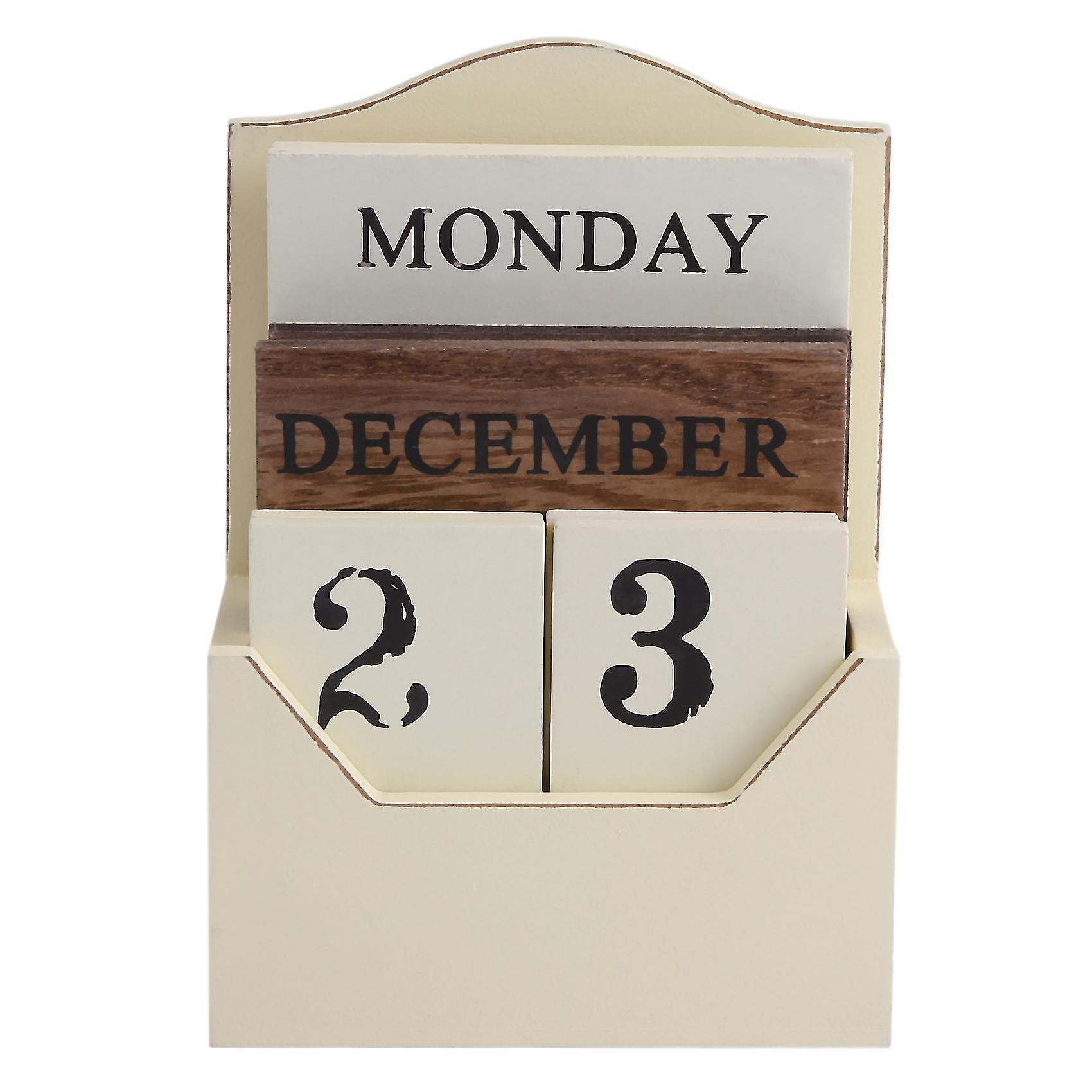 Træ skrivebord kalender Retro Vintage træblok evig kalender træ ...