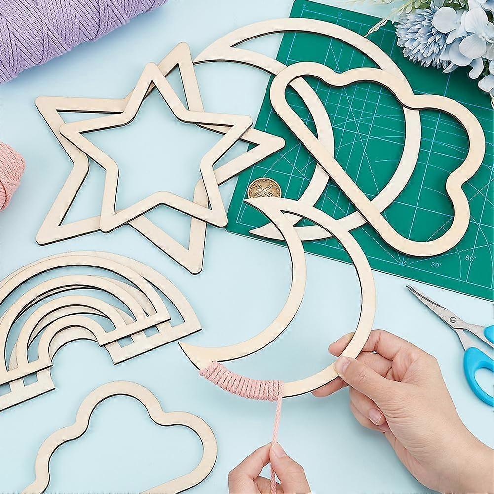 8Pcs 4 Styles Wooden Outline Moon & Star & Cloud & Rainbow Wood Macrame ...