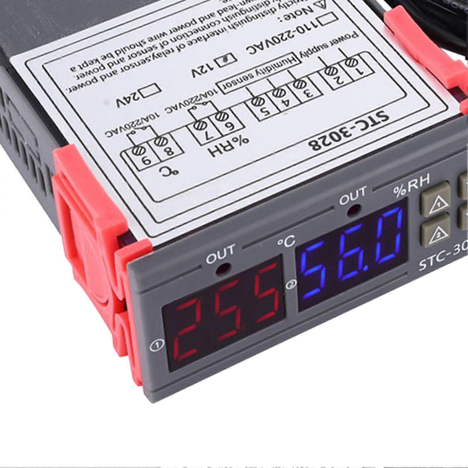 STC-3028 Digital Display Temperature and Humidity Controller Meter with Integrated Sensor (12V ...