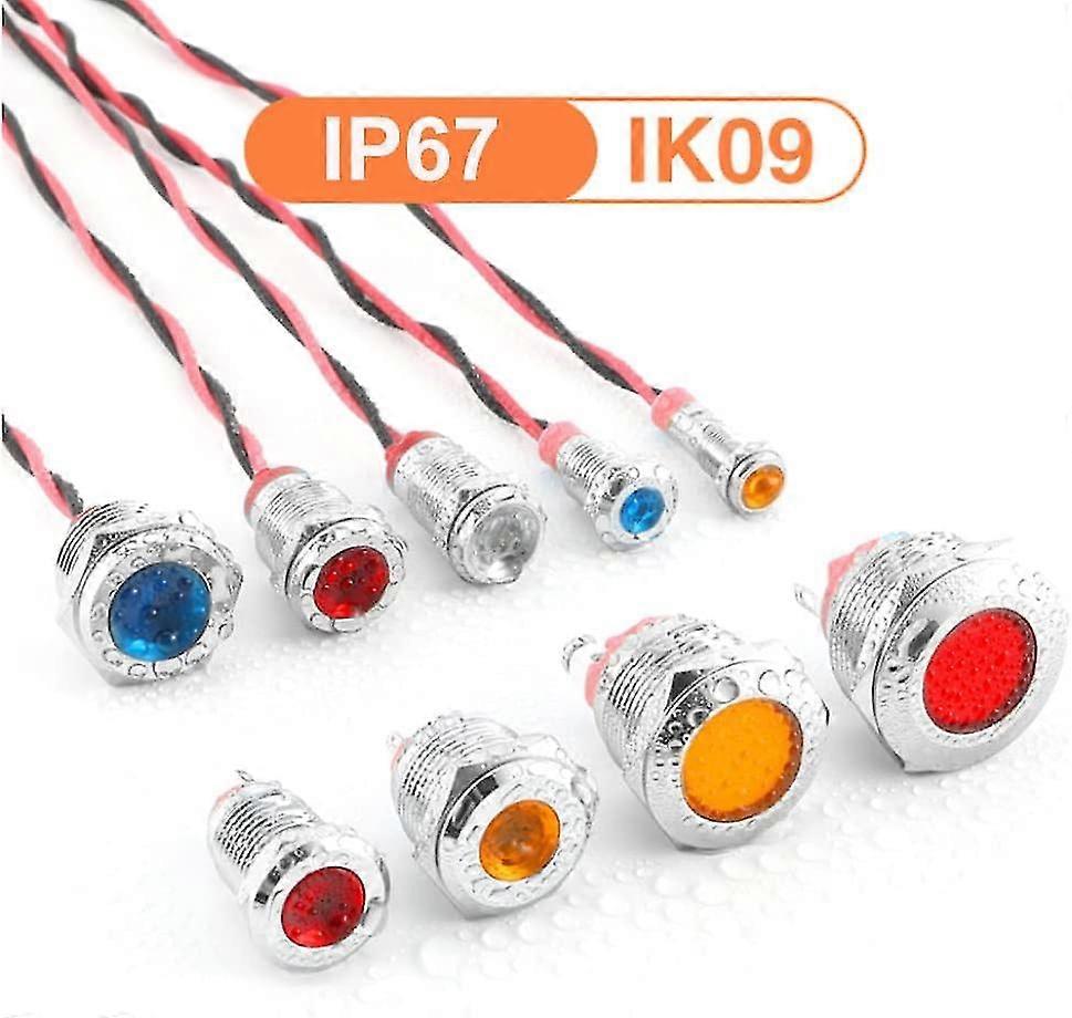 5pcs 12mm 12/24vdc Led Metal Indicator - Waterproof Light Signal Pilot ...
