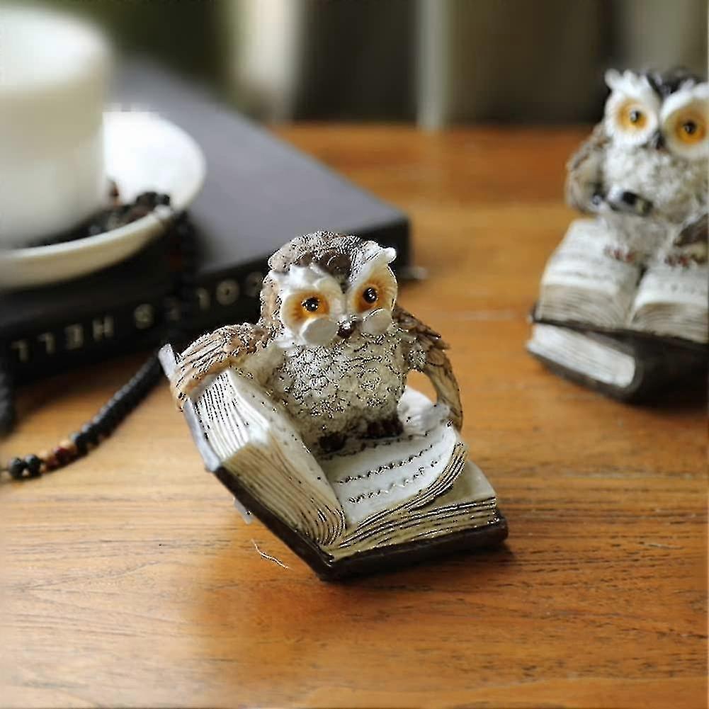 2 Pieces Owl Statues Decor,owl Reading Book Figurine Cute Crafted ...