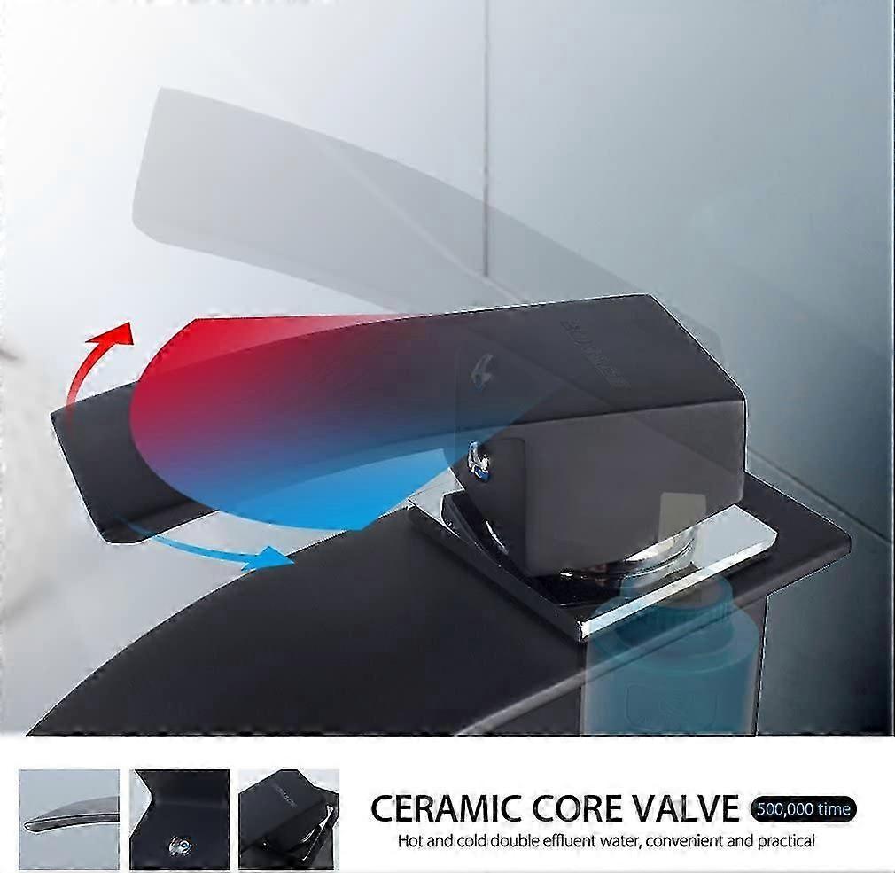Waterfall Basin Faucet, Black Waterfall Single Handle Bathroom Faucet ...