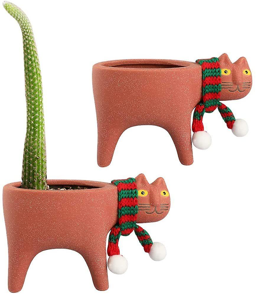 Cat Flower Pot Ceramic Planter Animal Shape Succulent Pot Small Flower ...