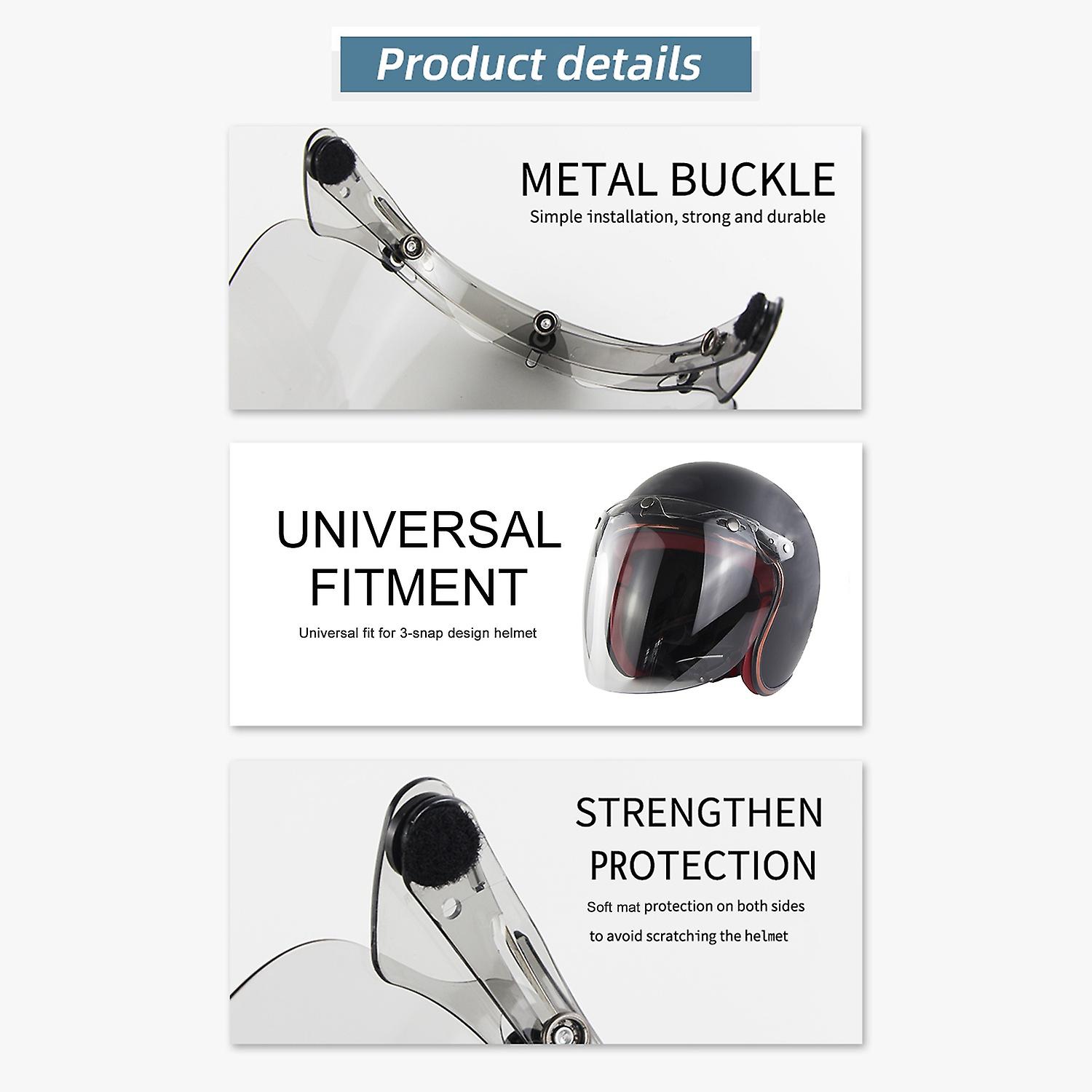 Open Face Helmet Visor Motorcycle Helmet Bubble Lens 3-Snap Bubble Wind ...