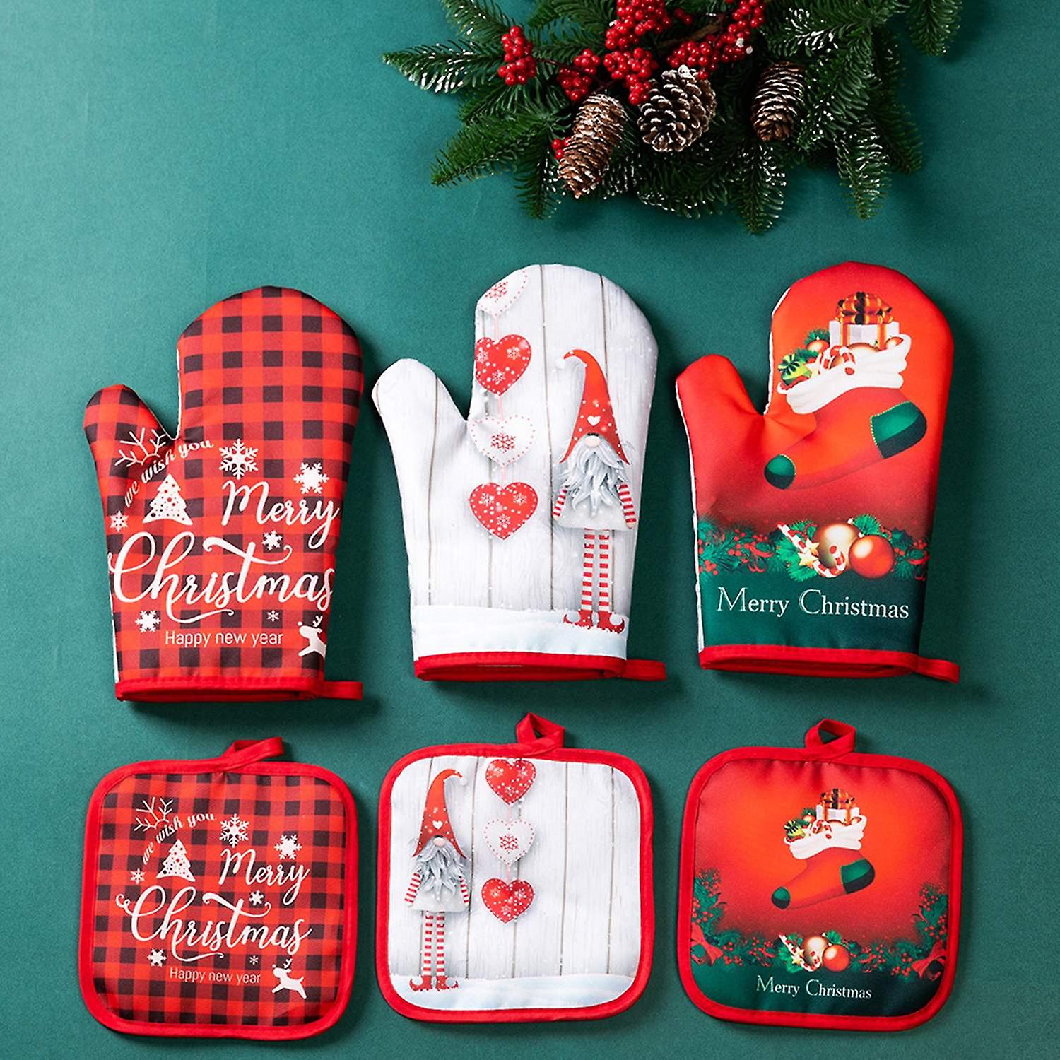 ZHOUBA 1 Set Baking Glove Cartoon Pattern Christmas Glove Oven Glove ...