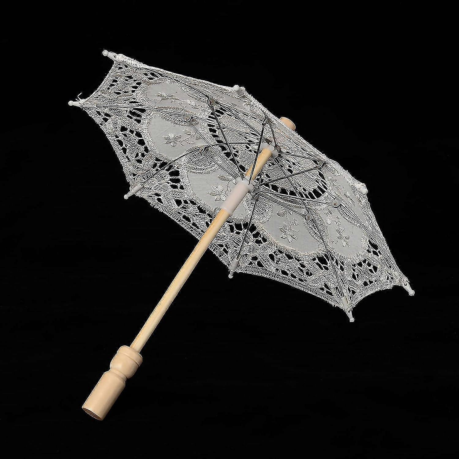 Lace Parasol Photoshoot Prop Stick Umbrella, White Handmade Lace ...