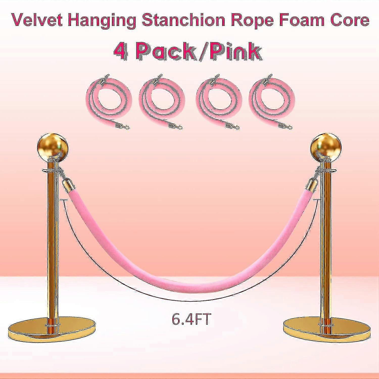 4 Pcs Pink Velvet Stanchion 6.4ft Velvet Rope, Crowd Control Ropes ...