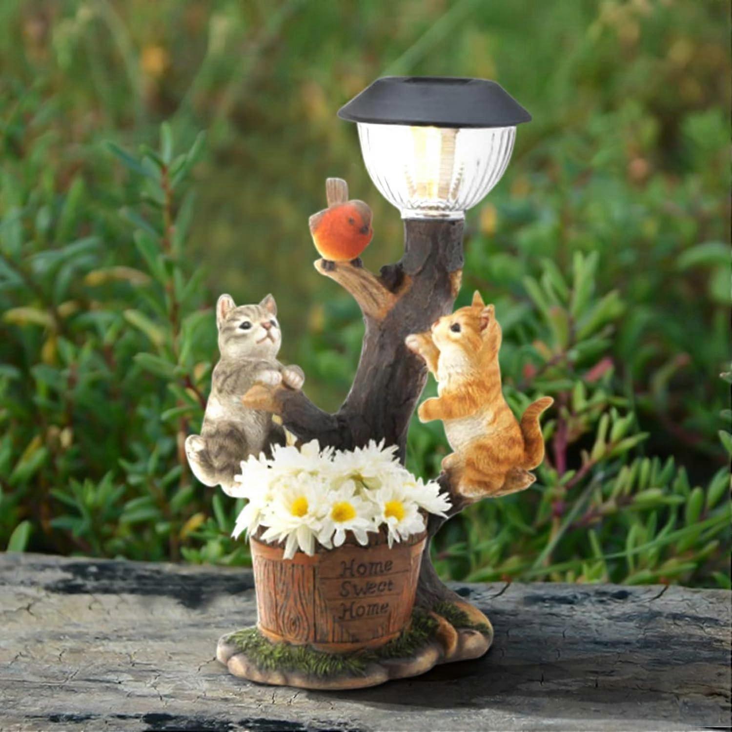 Garden Solar Lights Animal Climbing Garden Statue, Resin Cat Statue ...