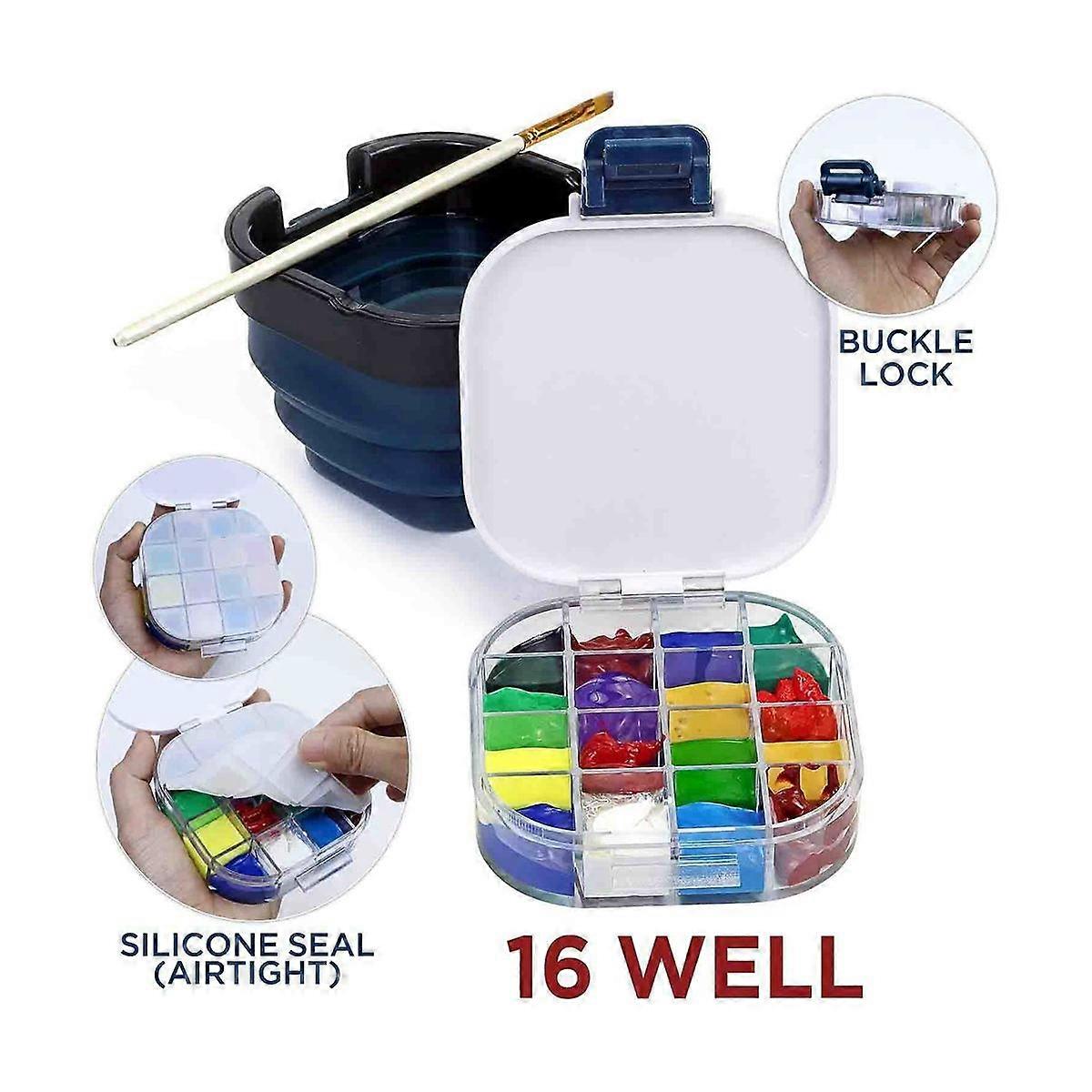 Airtight Paint Saver Storage Palette Box, 16-Well Palette Box with Lid ...