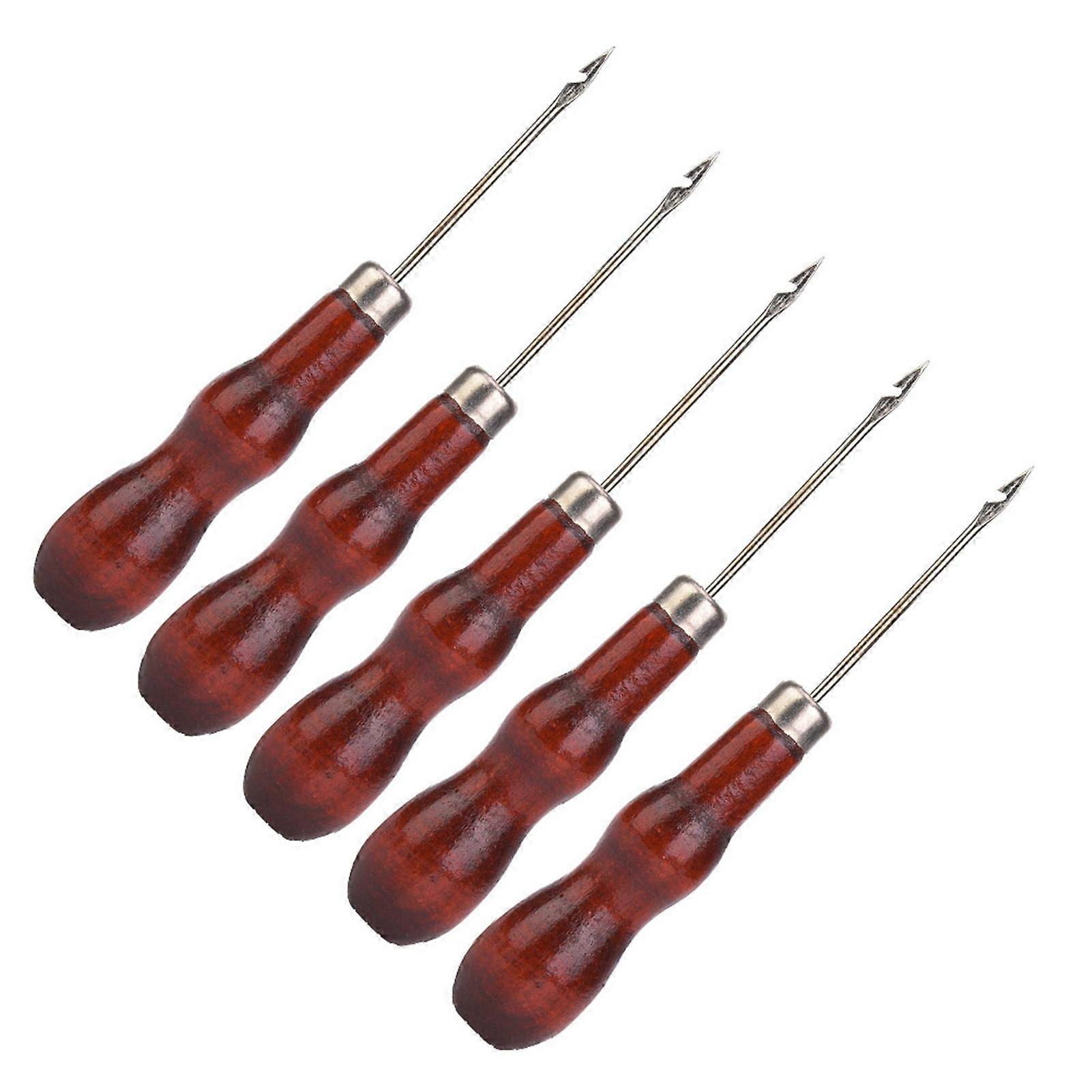 5PCS Wooden Handle Awl Hole Punch Sewing Stitching Awl Tool Shoe Repair ...