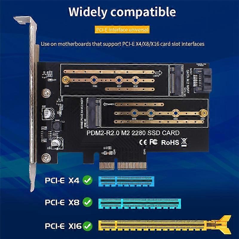 PCIE Adapter Board Dual M.2 NVME to Pcie 4X M2 SSD Adapter B/M Key ...