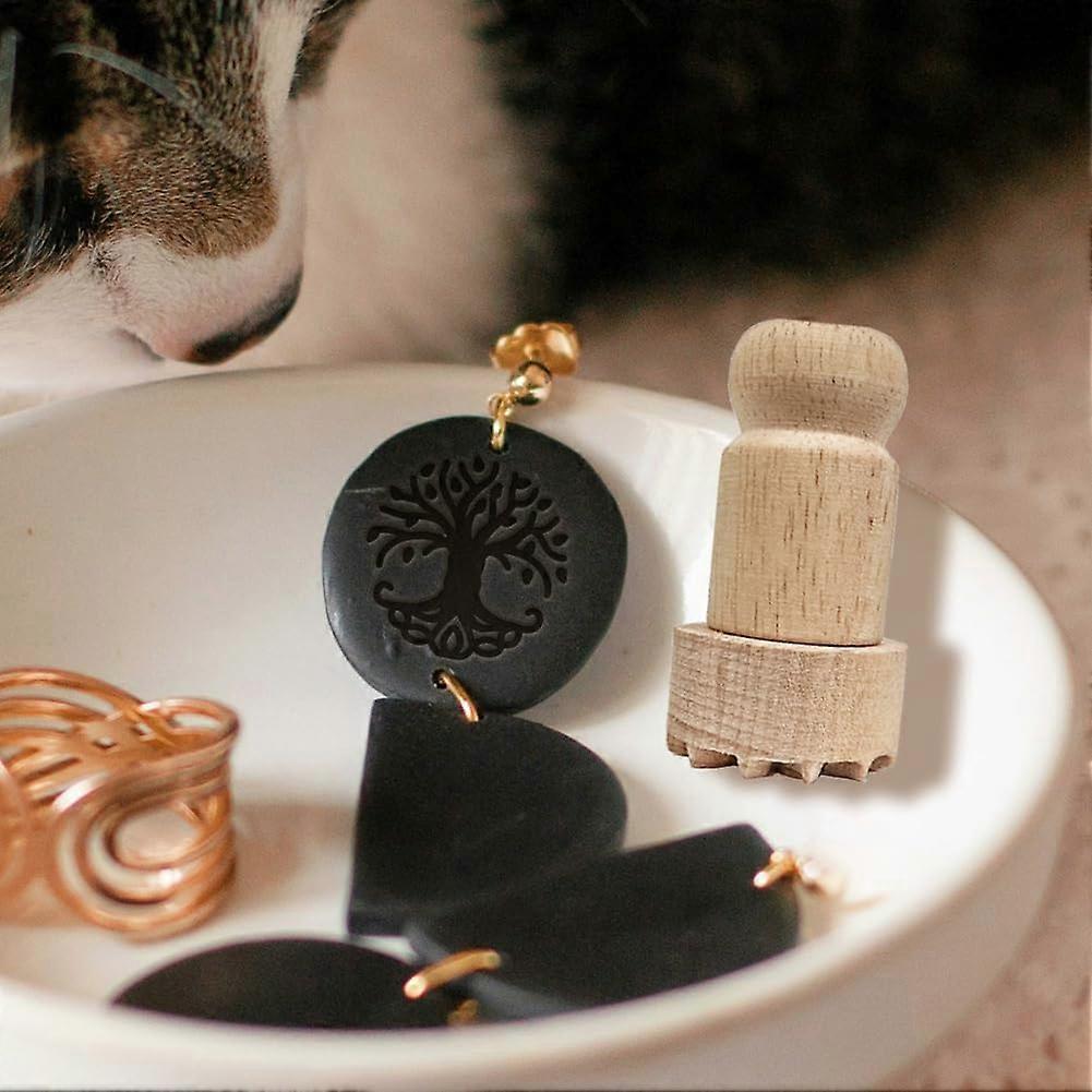 Wooden Stamps 1.8x1 inch Tree of Life Round Stamp Wooden Clay Stamp ...