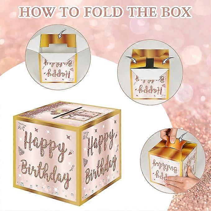 Happy Birthday Money Gift Box with DIY Stickers for Any Age - Pink Rose ...