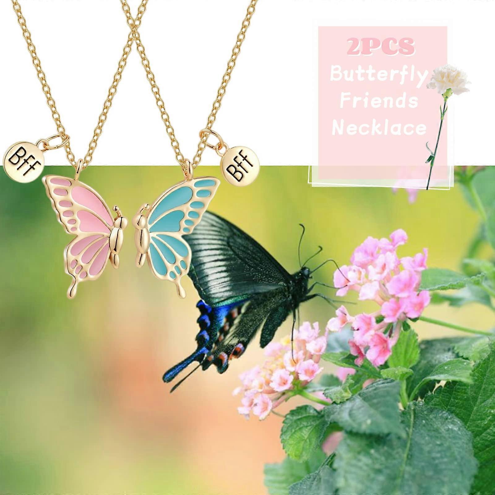 2PCS Best Friend Necklace Gold Butterfly Necklace Friendship BFF ...