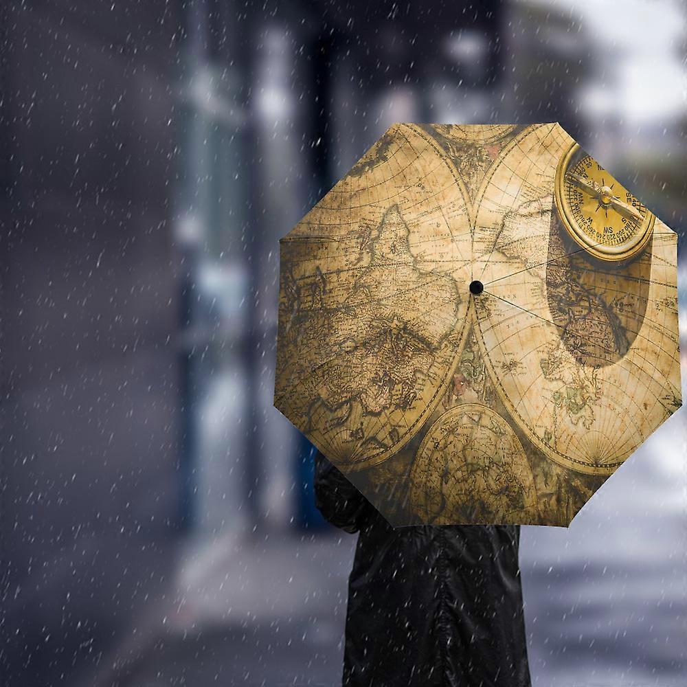 Vintage Style World Map Compass Creative Umbrella Rain Women Automatic ...