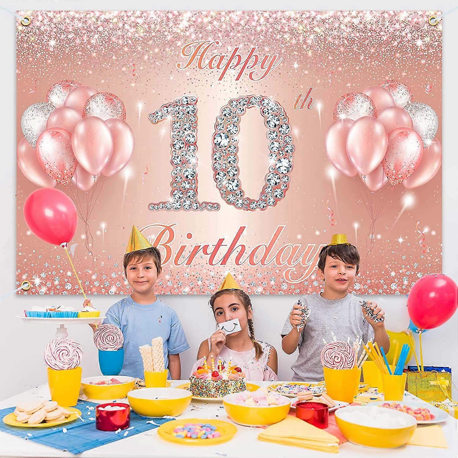 Happy 10th Birthday Banner Backdrop - 10 Birthday Party Decorations ...