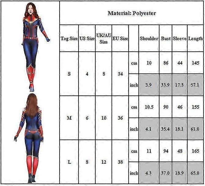 Women Captain Marvel Cosplay Costume Bodysuit Full Body Jumpsuit ...