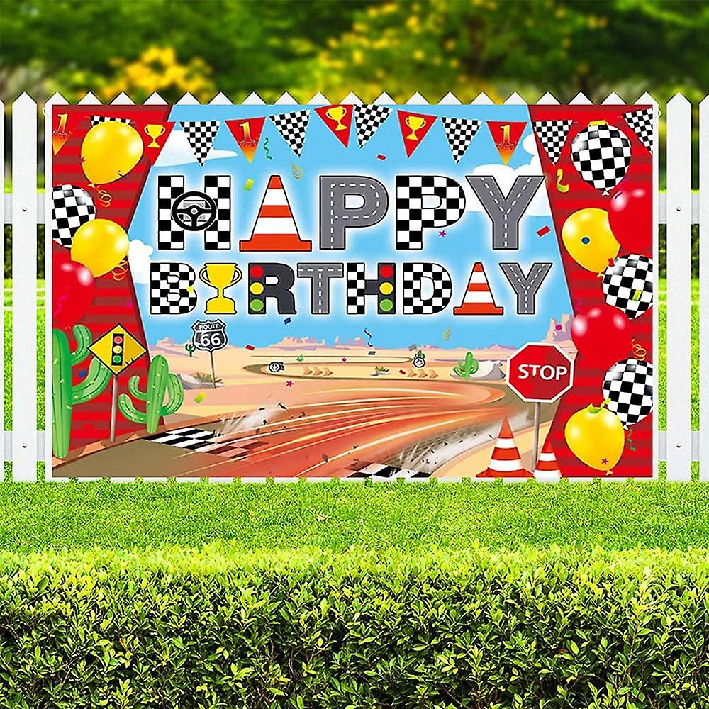 Racing Car Happy Birthday Backdrop Banner Racing Lane Photography ...