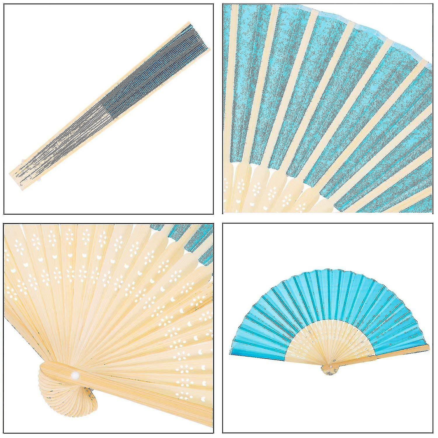 12 Pack Hand Held Fans Silk Bamboo Folding Fans Handheld Folded Fan ...