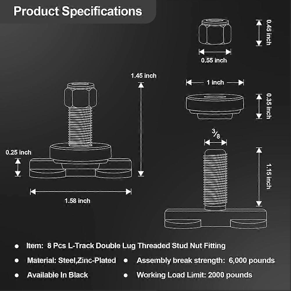 8 Pcs L-Track Double Lug Threaded Stud Nut Fitting Tie Down Used with L ...