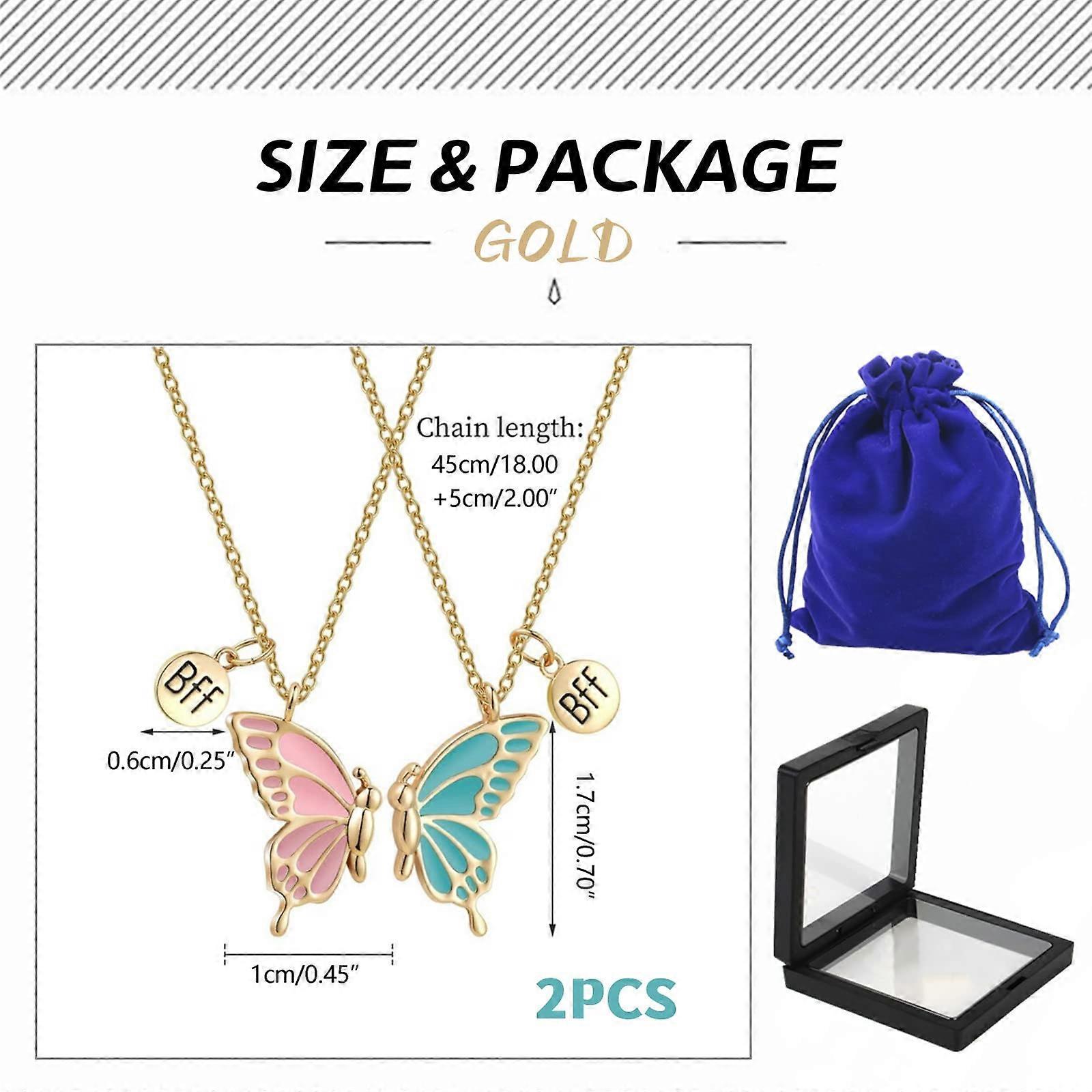 2PCS Best Friend Necklace Gold Butterfly Necklace Friendship BFF ...