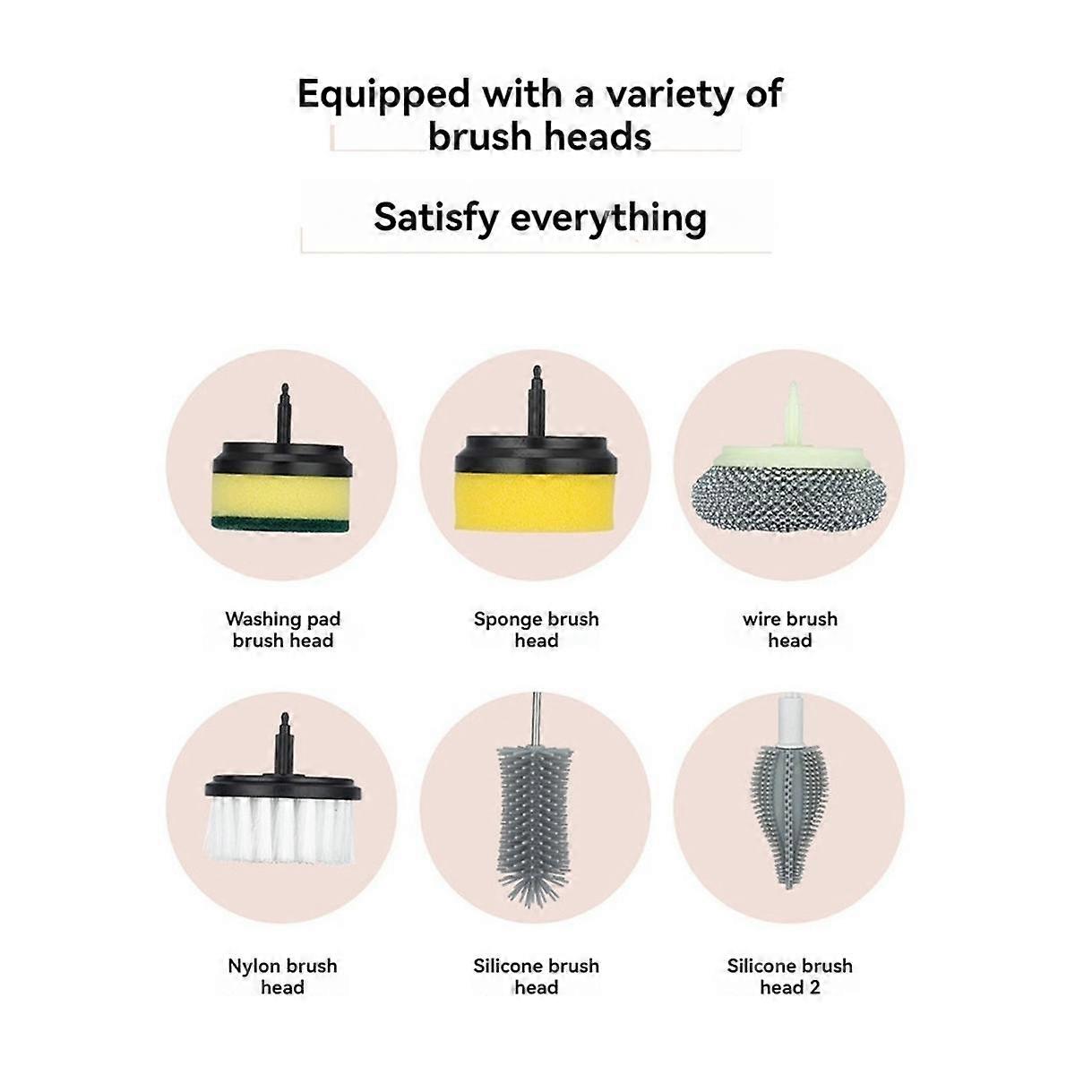 6-Brush Electric Rotating Cleaning Brush Multifunctional Handheld ...